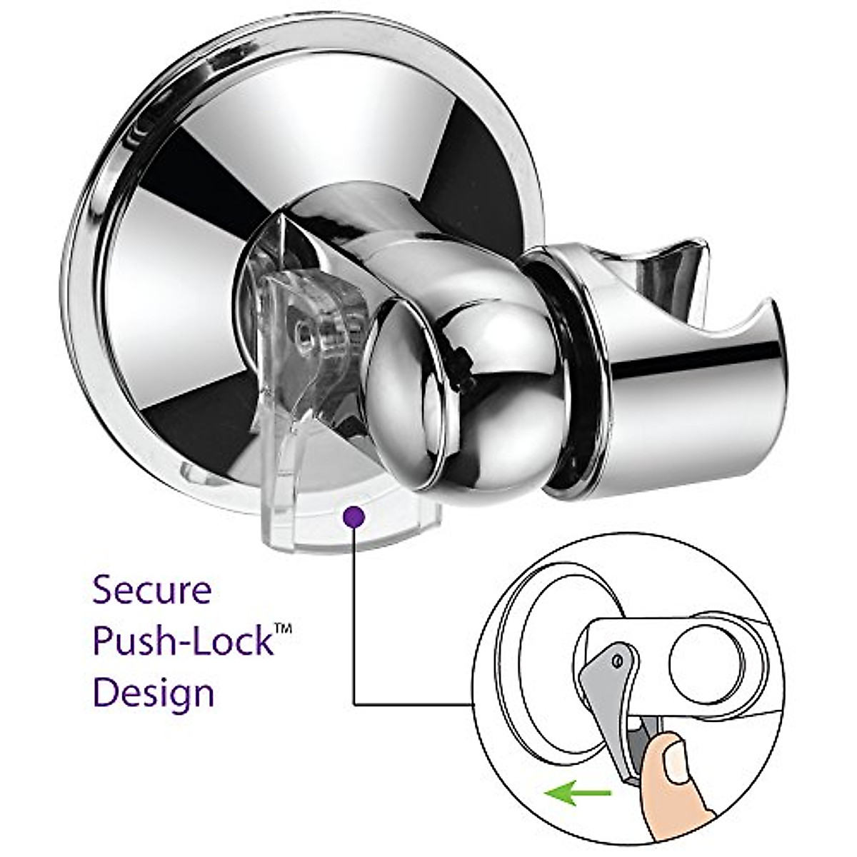 HotelSpa Universal Angle-Adjustable Hand Shower Wall Bracket for Easy Reach/Perfect Angle Fits ANY SHOWER! Patented Push-Lock provides Superior Suction Power. Self-Adhesive Slide-in Holder included