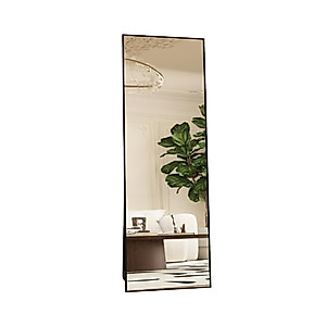 Beauty4U Beveled Edge Full Length Floor Mirror, 59" x 16" Free Standing Hanging or Leaning Body Mirror, Wall-Mounted Mirror Dressing Mirror for Bedroom, Bathroom, Black