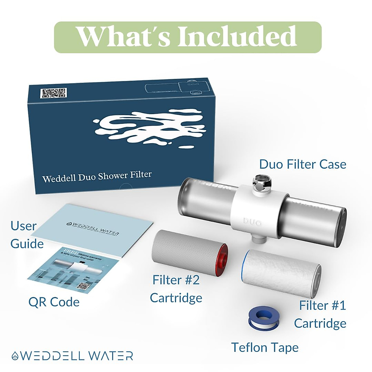 Weddell Duo Shower Filter - NSF Certified Shower Filter, High Pressure Activated Carbon Filter, Removes Chlorine, PFAS & Particulates, Clinically Tested For Healthier Skin & Hair (Single Pack, White)