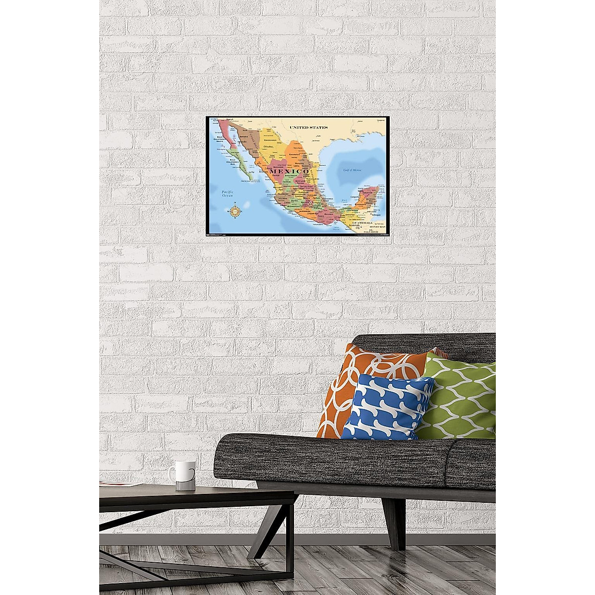 Trends International Map - Mexico Wall Poster, 14.725" x 22.375", Premium Poster & Mount Bundle