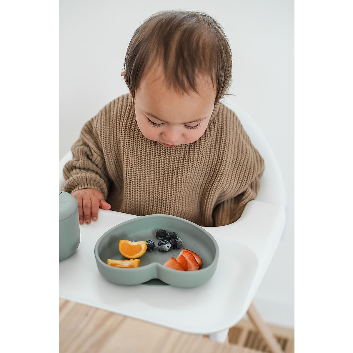 Spoondrift 100% Food Grade Silicone Suction Heart Plate | For Babies And Toddlers, BPA FREE, Diswasher Safe & Microwave Safe - Choose From 6 Colors (Sage)