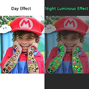 Mario Birthday Party Supplies, 34Pcs Temporary Tattoos Party Favors, Glow In The Dark Removable Skin Safe, Fake Tattoo Stickers for Goody Bag Treat Bag Stuff for Mario Birthday Party Gifts