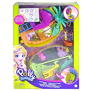Polly Pocket Dolls & Accessories, 2-in-1 Travel Toy, Pineapple Purse Playset with Micro Polly & Lila Dolls