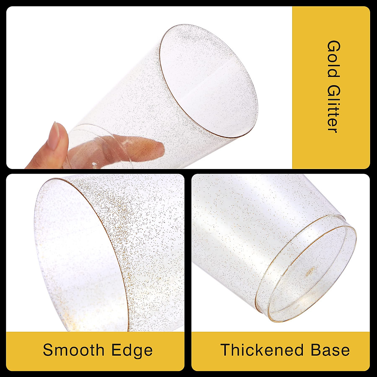 N9R 100pcs 12oz Gold Plastic Cups, Gold Glitter Disposable, Elegant Wedding and Party Cups