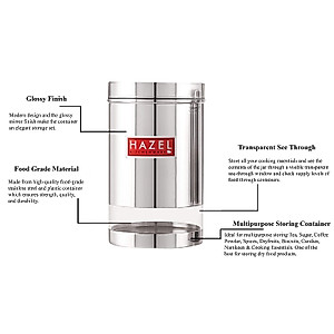 HAZEL Stainless Steel Transparent Glossy Finish See Through Container, Silver, Set of 2, 1700 Ml