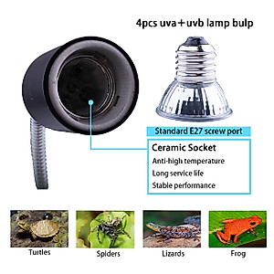Reptile Heat Lamp, UVA UVB Reptile Light Basking Spot Lamp, UVA UVB Reptile Light, Aquatic Turtle Heating Lamp, Adjustable and Timed Terrarium Heat Lamps with 360° Rotatable Hose (Black)