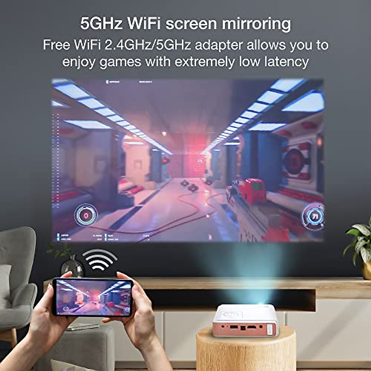 2024 Upgraded Portable Projector, EZCast J4 Rechargeable Movie Projector - Built-in Battery & Speaker - 1080P Pico Projector, Camping Projector, Compatible w/HDMI, USB, iPhone, Android, Tablet, Laptop