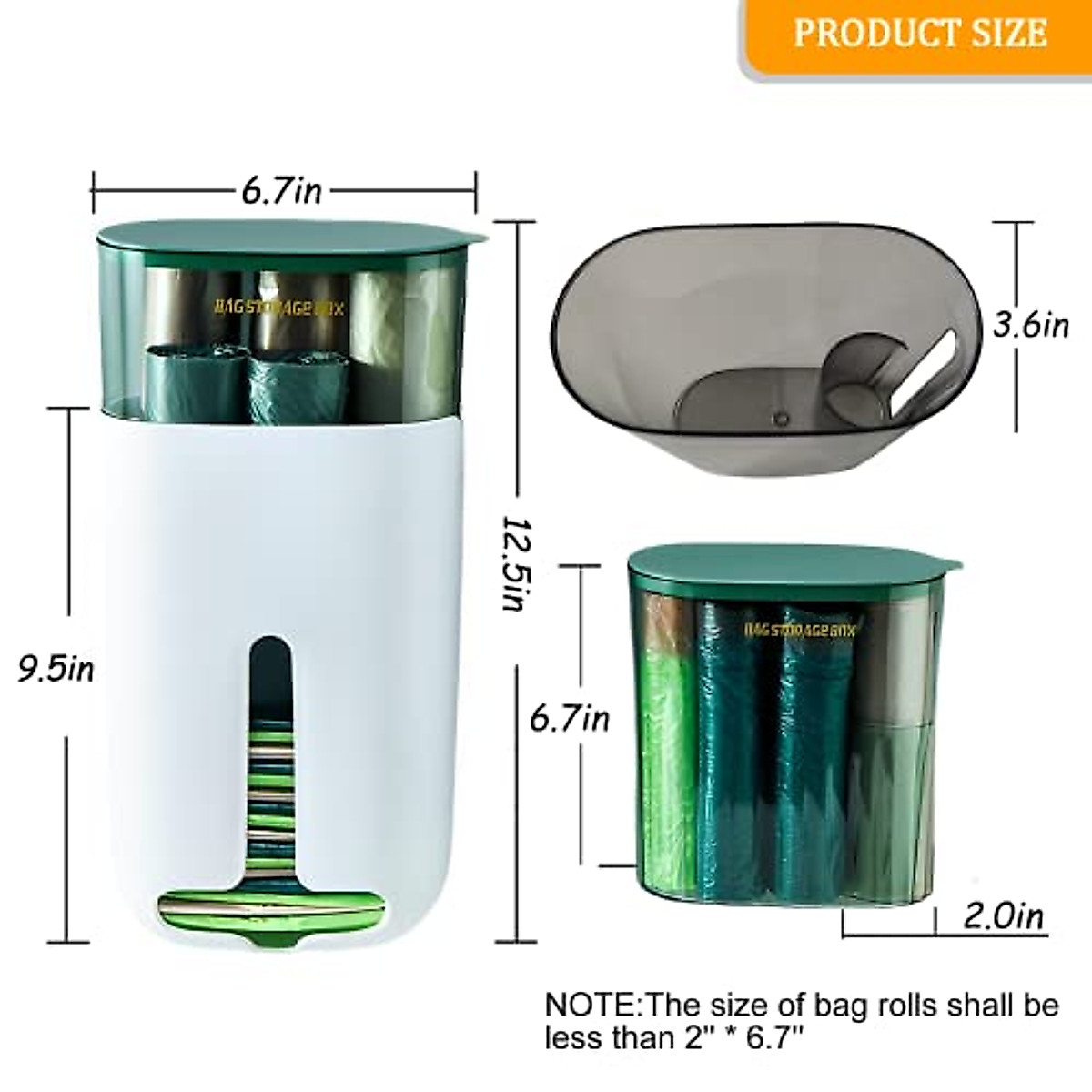 PoerNica Plastic Bag Holder Roll of Trash Bag Organizer 2 in 1 Wall Mount Garbage Bag Dispenser for Home & Kitchen Trash Bag Organization