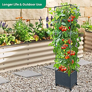 GREEN MOUNT Raised Garden Bed Planter Box with Trellis for Climbing Vegetables Plants, 67.6" Outdoor Tomatoes Planters Tomato Cage w/Wheels