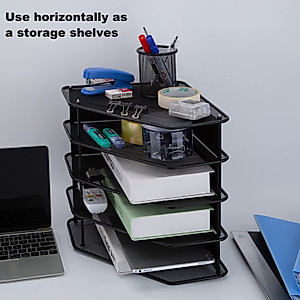 Cliselda Metal Mesh Magazine File Holder with 4 Vertical Compartments, Desk Organizers File Folders Holder, File Organizer Binder Holder Organizer for Desk Home Office School, Black