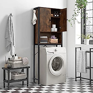 Elesuli Over The Toilet Storage Cabinet Space-Saving Bathroom Oragnizer Shelf Toilet Storage Rack Double Door Bathroom Storage Organizer Toilet Rack with Adjustable Feet