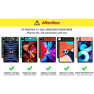 Case for iPad Pro 11 Inch 4th/3rd/2nd/1st Generation 2022/2021/2020/2018, Multi-Angle Smart Stand Cover Auto Sleep/Wake Fit iPad Air 4/5，Yellow Sunflower Skull