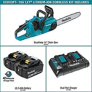 Makita XCU03PT 18V X2 (36V) LXT Lithium-Ion Brushless Cordless (5.0Ah) 14" Chain Saw Kit, Teal