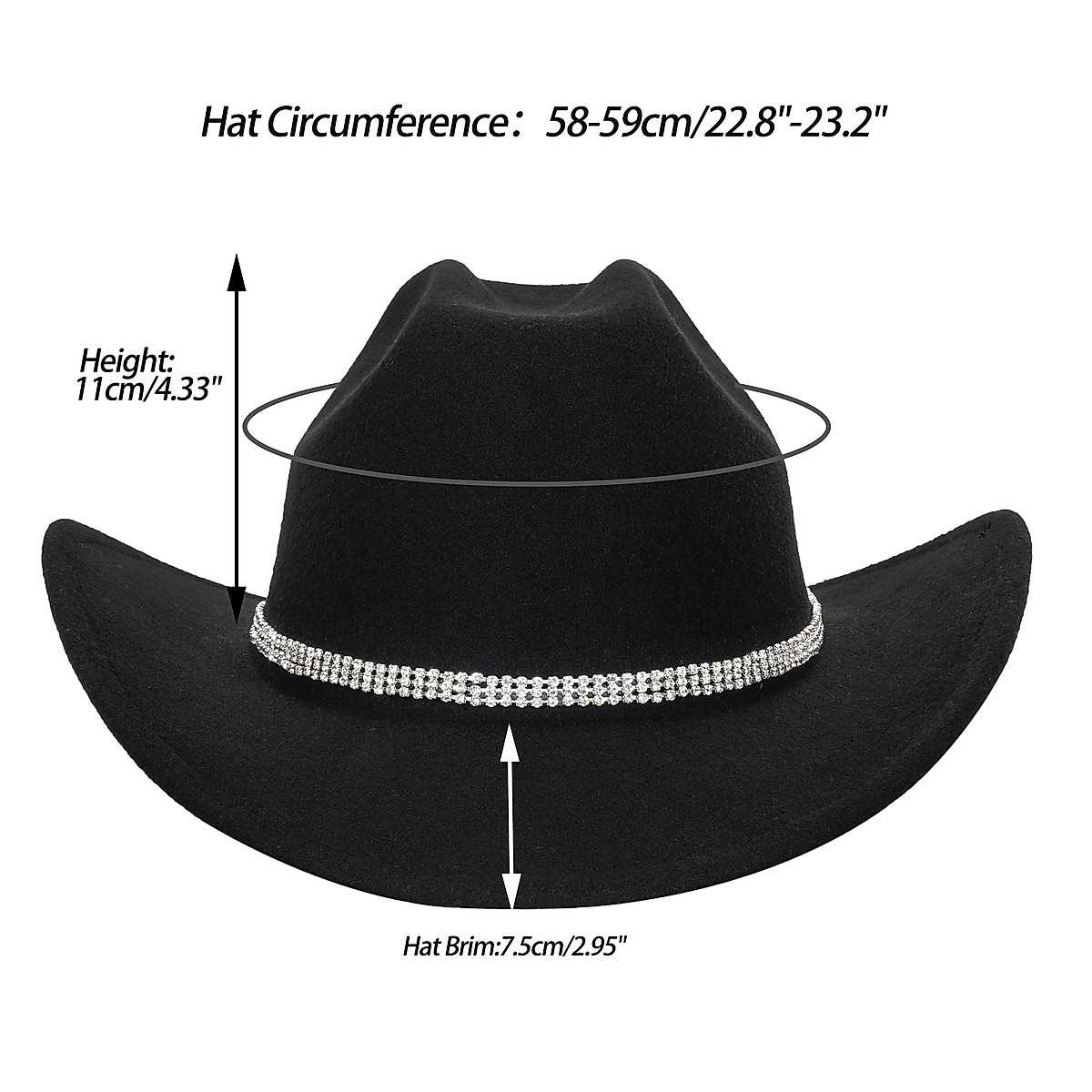FGSS Classic Felt-Western-Cowboy-Cowgirl-Hats for Women-Men Fedora-Jazz-Hat with Band(Lagre)