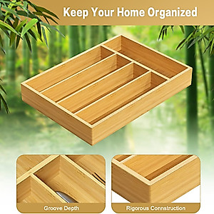 WEBACOO Bamboo Kitchen Drawer Organizer - Silverware Organizer for Kitchen Drawers - Utensil Tray and Flatware Storage for Kitchen - Flatware Organizer - Cutlery Tray with Adjustable Dividers