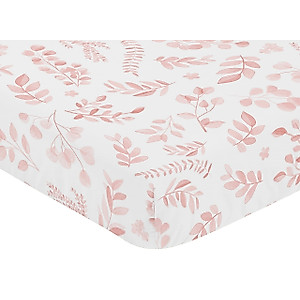Sweet Jojo Designs Blush Pink and White Floral Leaf Girl Fitted Crib Sheet Baby or Toddler Bed Nursery - Boho Chic Bohemian Watercolor Botanical Flower Woodland Tropical Garden Leaves Pastel Nature