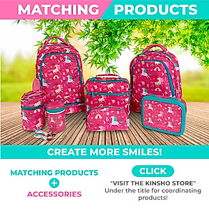 Bundle of kinsho Bento Lunch Box with Insulated Bag, Water Bottle&Ice Pack Set (Pink Unicorn) + Pencil Case for Girls, Cute Pouch Box Bag for Little Kids (Pink Unicorn)