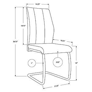 Monarch Specialties 2 Piece DINING CHAIR-2PCS/ 39" H/WHITE LEATHER-LOOK/CHROME, 17.25" L x 20.25" D x 38.75" H