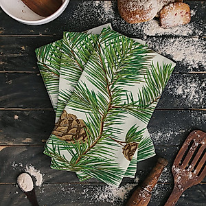 applebless Christmas Tree Pine Cone Kitchen Dish Towels Set of 2, Absorbent Dishcloths Soft Hand Towels Green Brown Tea Towels/Bar Towels Cleaning Cloths for Kitchen/Bathroom 18x28inch