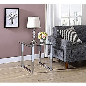 Kings Brand Furniture - Modern Chrome Finish Square Side End Table with Tempered Glass Top, Nightstand for Bedroom Living Room Office