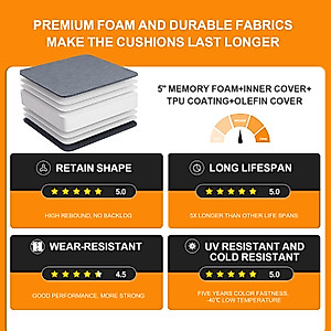 AOFEITE Outdoor Olefin Chair Cushions 22"x22"x5" Set of 4 Waterproof Patio Seat Cushions for Patio Furniture with 4-Level Color Fastness Sofa Pads with Handle DIY Straps for Yard Garden, Light Gray