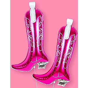 HOUSE OF PARTY Cowgirl Boot Balloons 2 Pcs - 30 Inch Pink Boot Foil Balloon for Last Rodeo Bachelorette Party Decorations, Cowgirl Balloons for Western Themed Birthday Party Decorations Supplies