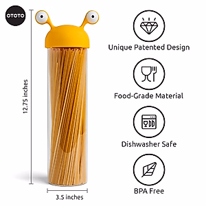 OTOTO Noodle Monster Spaghetti Container Storage - Pasta Containers for Pantry - BPA-free Plastic, Airtight, Food Grade & Dishwasher Safe Pasta Storage - Pasta Holder Container - 5x3.5x12.75 in