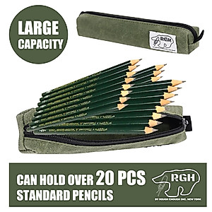 Rough Enough Small Pencil Pouch Pen Case for Boys Girls Adults with Aesthetic Slim Thin design School Stationary Art Supplies Canvas Army Green