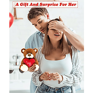 I Love You! 10'' Teddy Bear with Red Heart, Soft Plush Bear Doll Stuffed Animal Toys Valentines Day Decor Gifts for Her/Girlfriend Lover Mom Kids (Brown)