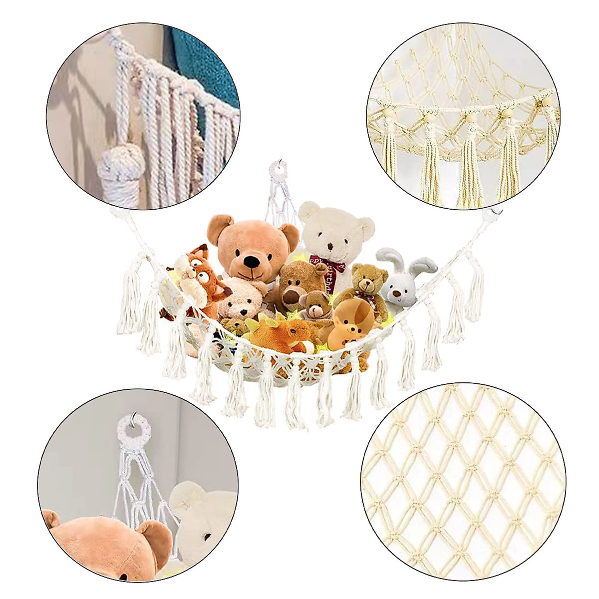 Stuffed Animal Toy Hammock, Stuffed Animal Net, Handmade Large Size Macrame Toy Hammock, Wall Hanging Mesh Toy Hammock, Stuff Animal Toy Organizer Storage Net for Kids Bedroom Nursery Play Room