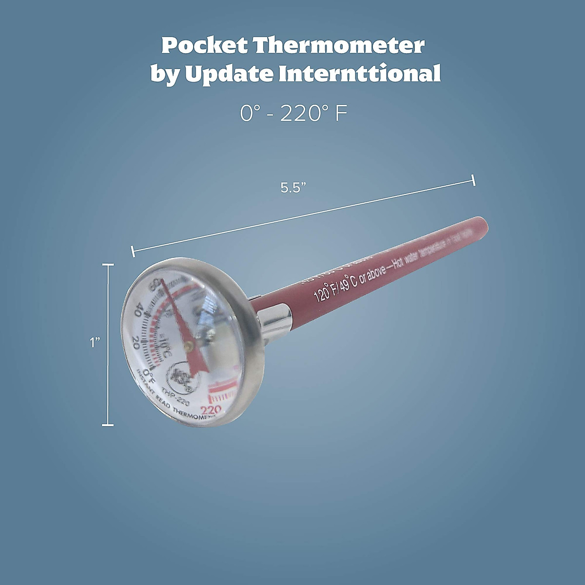 Update International (THP-220) 5 1/2" Long Dial Pocket Thermometer