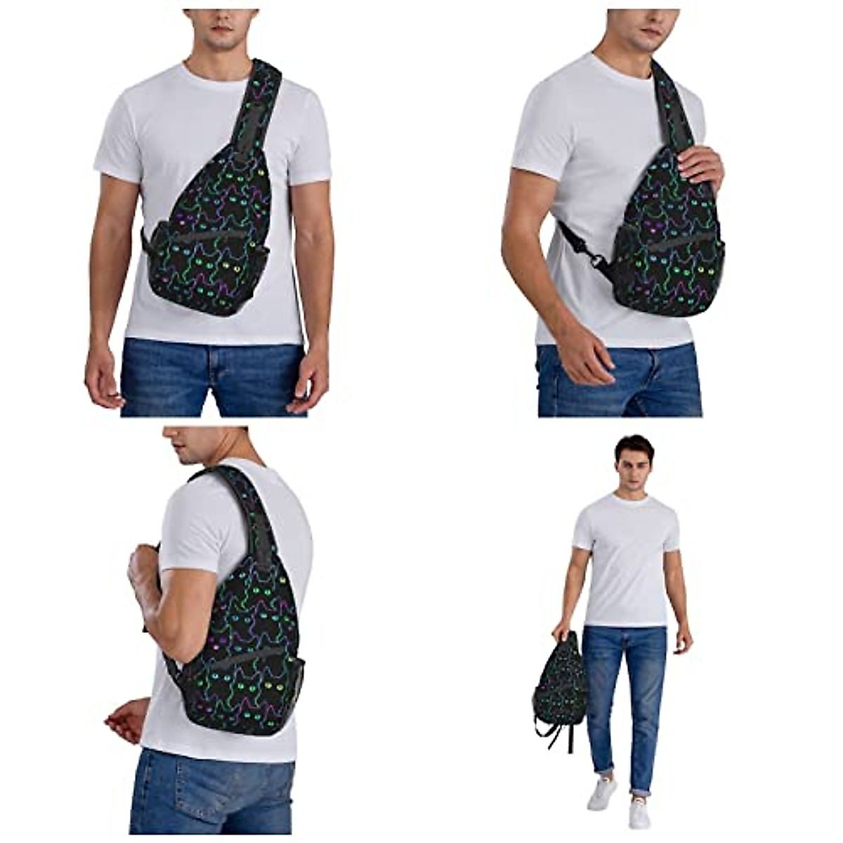 FyLybois Colorful Cat Sling Bag Travel Crossbody Backpack Chest Hiking Bags Casual Shoulder Daypack for Women Men with Strap Lightweight Outdoor Sport Climbing Runners