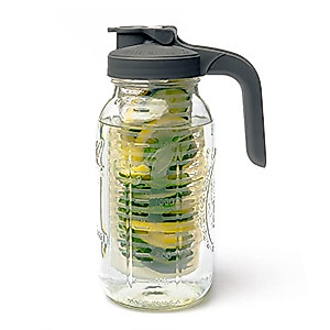 County Line Kitchen Glass Water Infuser Pitcher to Infuse Fruit, Juice & Teas - Easy Clean Pitchers w/Lid & Handle for Hot/Cold Beverages & Ice Tea - 2qt (64oz/1.9Liter) Durable Mason Jar