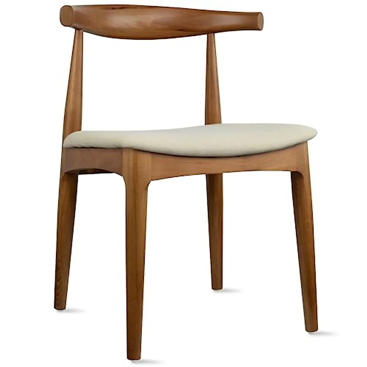 2xhome Set of 2 Solid Wooden Dining Chairs | Upholstered Beige Cloth Linen Cushioned Seat | Modern Farmhouse Elbow Side Chair | Home, Kitchen, Office, Meetings (Espresso-Beige Seat)