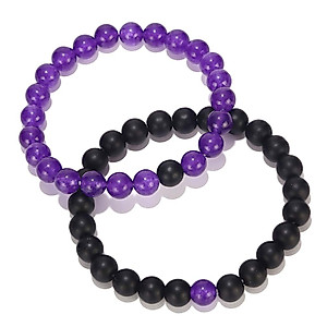 Black Matte & Purple Agate Stone His and Hers Bracelets 8mm Sandstone Couple Bracelet