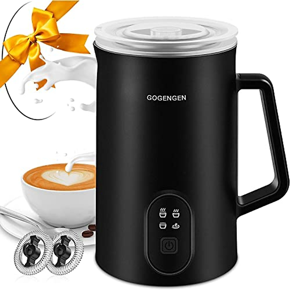 Milk Frother, GOGENGEN 4-in-1 Milk Frother and Steamer,12.5oz/355ml Automatic Hot and Cold Foam Maker and Milk Warmer for Latte, Cappuccinos, Macchiato