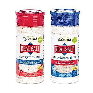 Redmond Real Salt - Natural Unrefined Sea Salt, 10oz Fine Salt shaker with 10oz Kosher Salt Shaker