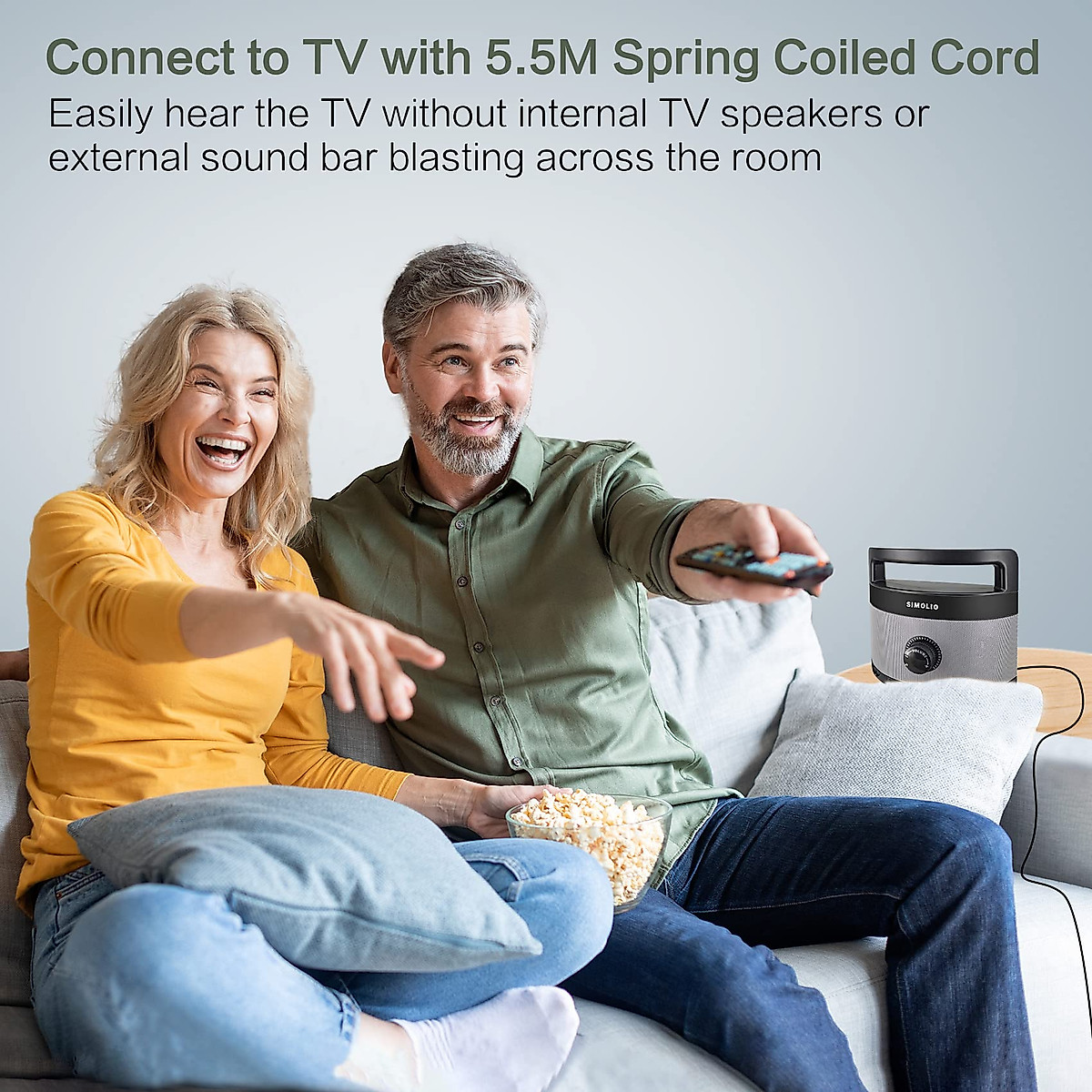 SIMOLIO Wired Speakers for TV with Tone Control, TV Wired-Speakers with 5.5M Long Cord for Digital & Analog Audio, Personal TV Soundbar with Sleep Timer, Ideal for Hard of Hearing and Seniors SM-961