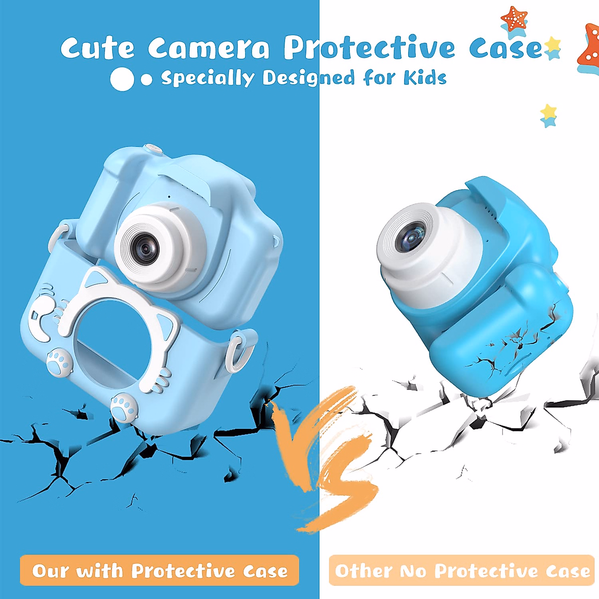 Dwfit Upgrade Selfie Kids Camera, Christmas Birthday Gifts for Boys Girls Age 3-12, HD Kids Digital Video Cameras for Toddler with Cartoon Soft Silicone Cover, Portable Toy for 3 4 5 6 7 8 Years Old