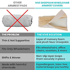 Vive Wheelchair Armrest Cover (Pair) - Memory Foam Sheepskin Pad for Office & Transport Chair - Soft Support Cushion Accessories for Padded Arm Rest, Kids, Adults - Comfort Padding Pressure Relief