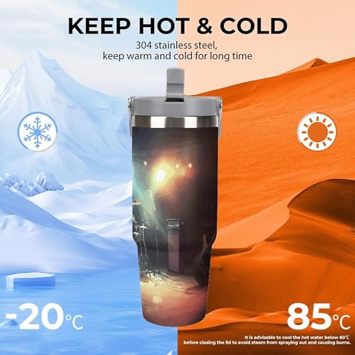 BWQJKUO Large Capacity Car Cup 30 Oz Stainless Steel Rock Band Stage Printed Travel Mug Leak-proof Flip Straw Tumbler with Handle,keeps Cold Or Ho