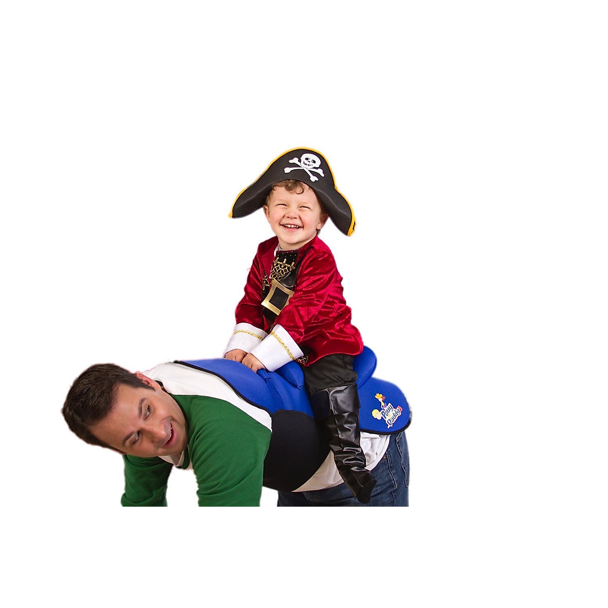 Pony Up Daddy - Neoprene Parent Saddle with Easy Close Strap - Features Padded Seat and Grab Handle for Safe and Comfortable Play Pony Rides - Fits Up to 50" Chest Size - Raider Red