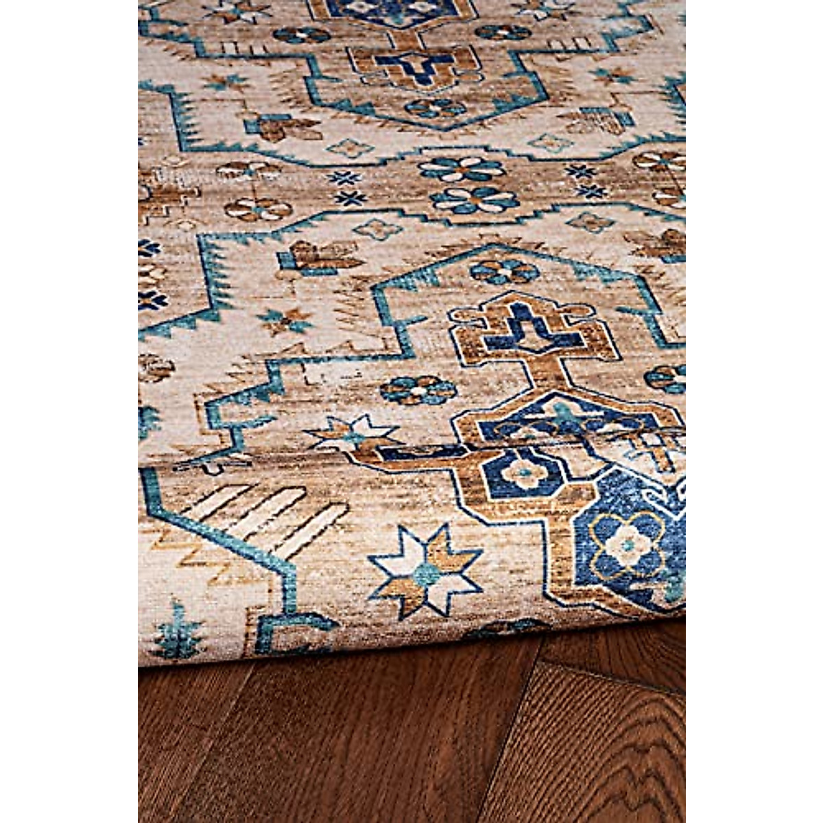 Linon The Anywhere Washable Rug Jones Ivory/Gold 3' X 5' Accent Rug