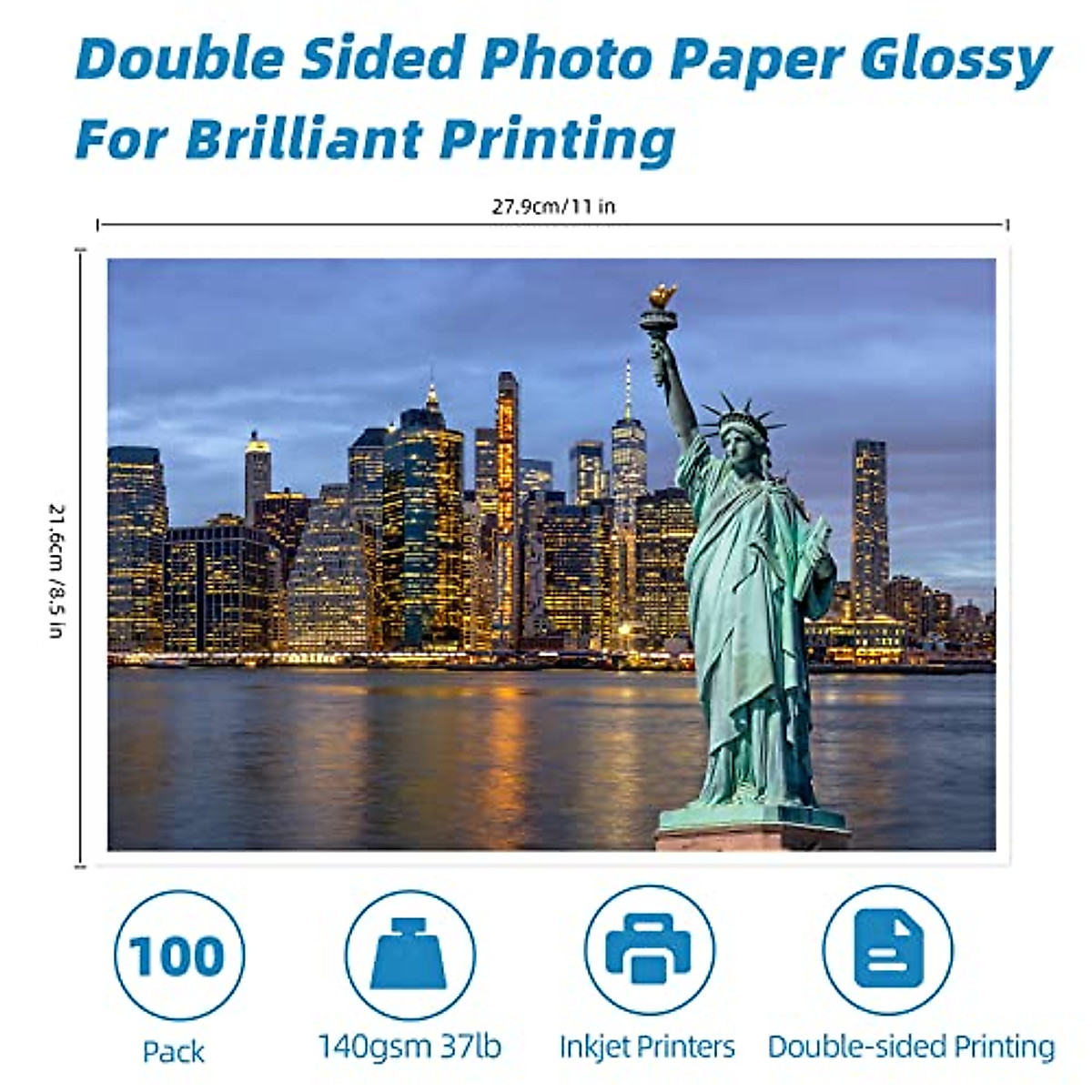 Uinkit 100 sheets Brochure Paper Glossy Double Sided 8.5x11 Inkjet 37lb 140gsm Dye ink Thin Photo Picture Flyer Calendar Magazine CD Cover letter