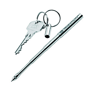TelePen Key Chain Telescopic Pen: Stainless Steel Black Ball Point Pen; Quick Pull Release Mechanism from the Cap; 3 Pen Refills; Cool EDC Key Ring Attachment; Great Gift for That Special Someone