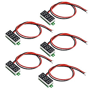 MakerFocus 5pcs Mini Digital DC Voltmeter 0.28 Inch Two-Wire 2.5V-30V Mini Digital DC Voltmeter Voltage Tester Meter 5 Colours