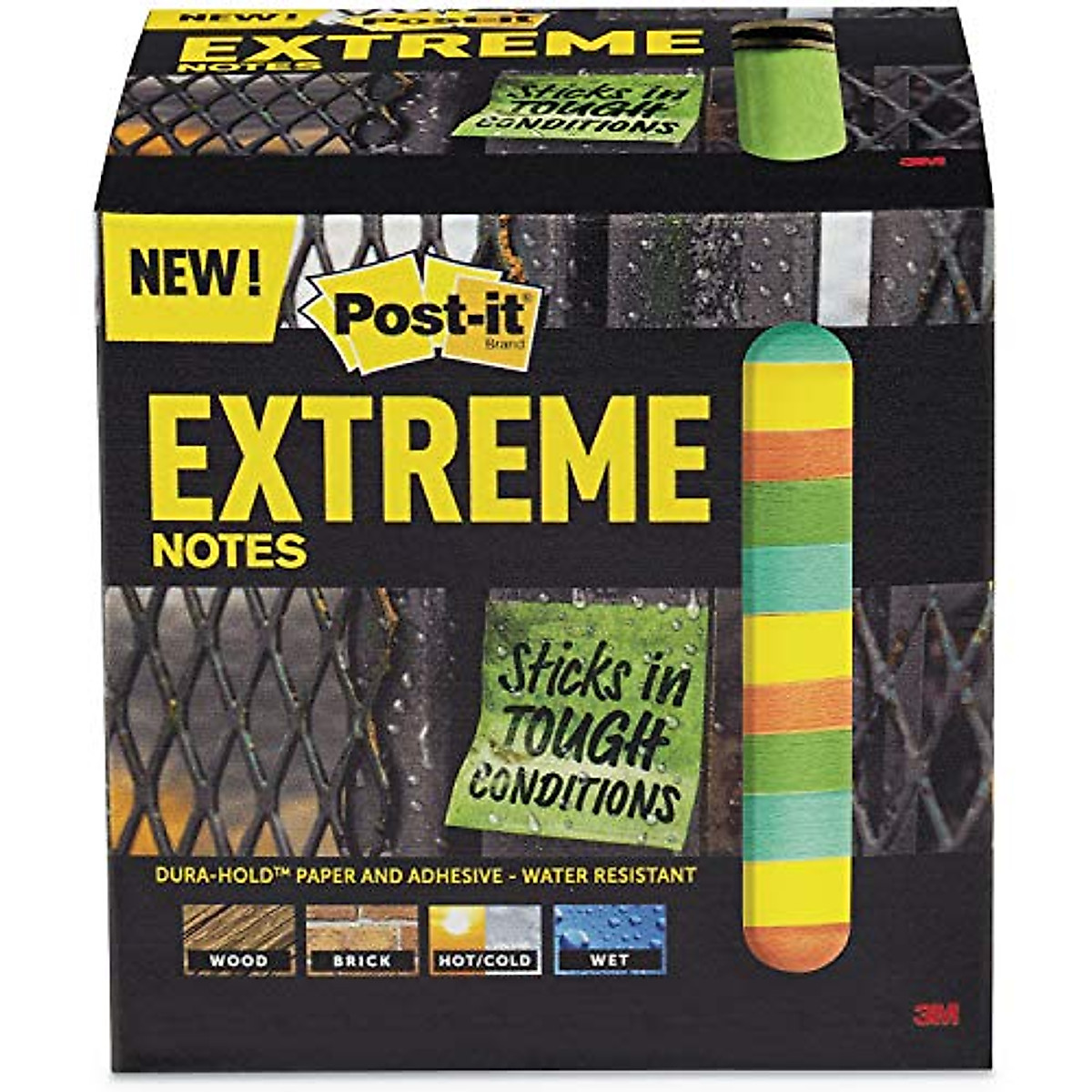 Post-it Extreme Notes, Stop Re-work on the Job, Works in 0 - 120 degrees Fahrenheit, 100X the holding power, Green, Orange, Mint, Yellow, 3 in x 3 in, 12 Pads/Pack, 45 Sheets/Pad (EXTRM33-12TRYX)