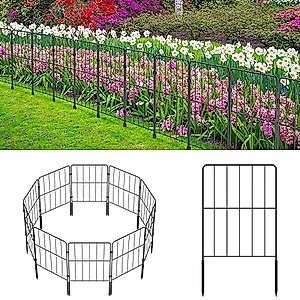 OUSHENG Decorative Garden Fence Fencing 10 Panels, 10ft (L) x 22in (H) Rustproof Metal Wire Border Animal Barrier with Plastic Stakes for Dog Yard Patio Outdoor, Square