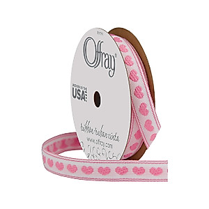 Offray, Pink Hearts Craft Ribbon, 1/2-Inch x 9-Feet