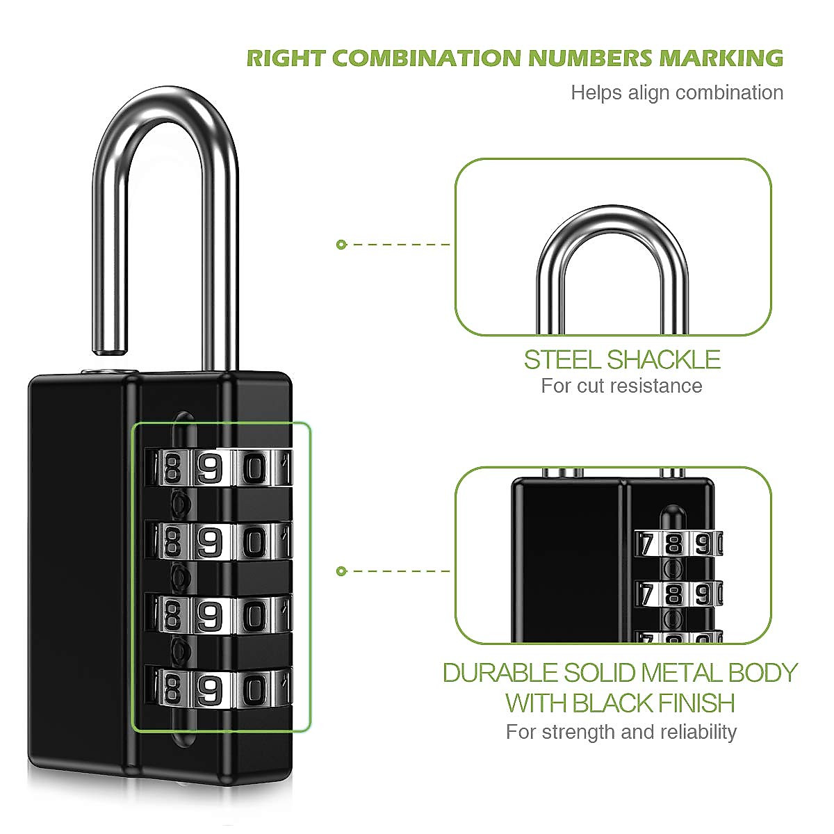 KeeKit Combination Padlock, 4 Digit Combination Lock, Resettable Waterproof Gate Lock for Locker, Gym, Fence, Case, School & Employee Locker, Toolbox – 2 Pack, Black